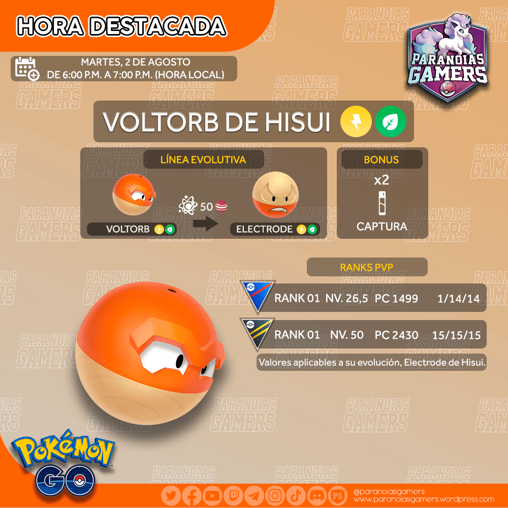 Infografía Hora destacada Voltorb de Hisui - Paranoias Gamers
