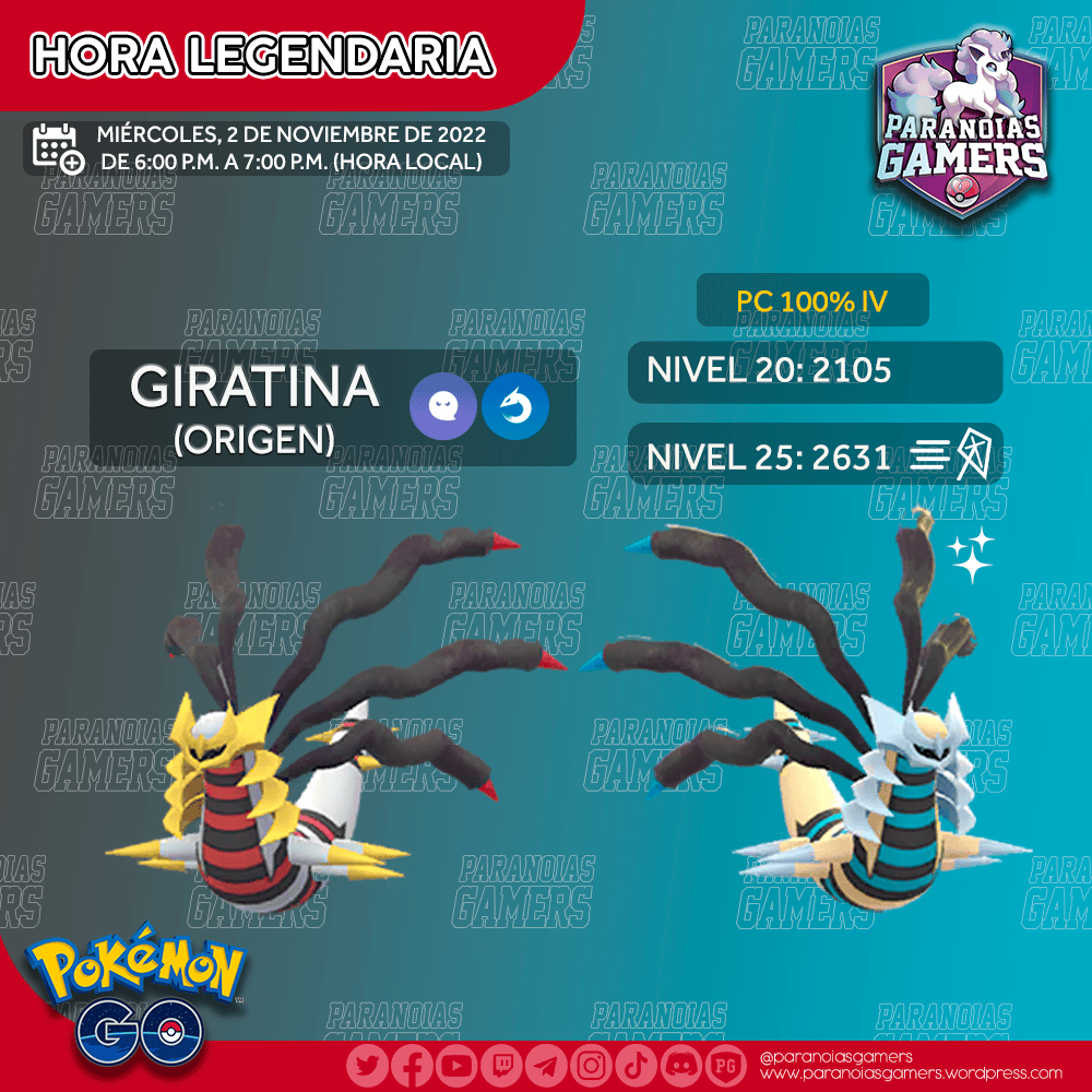 Infografía Hora legendaria Giratina (Origen) - Paranoias Gamers