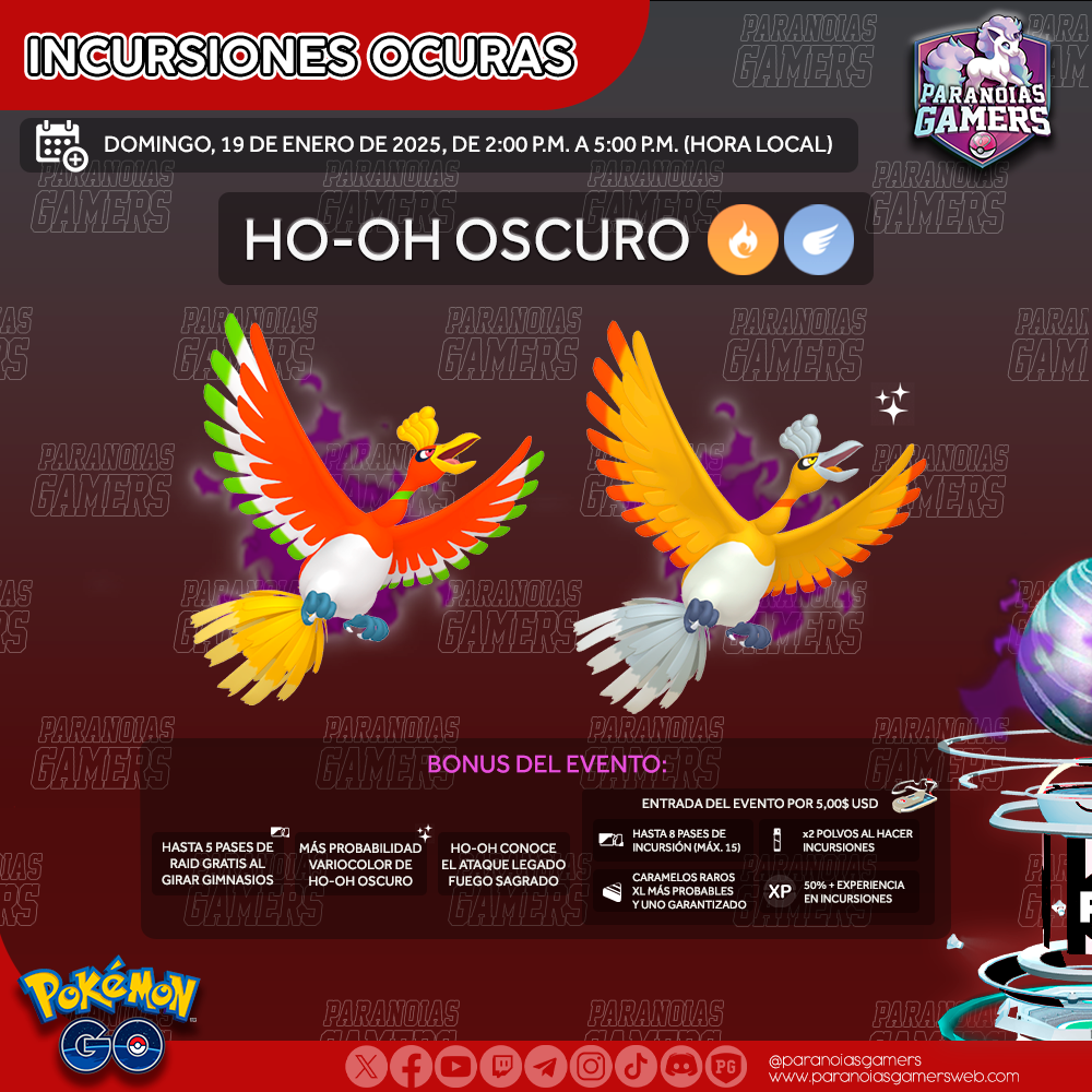 Infografía Día de incursiones oscuras Ho-Oh - Paranoias Gamers