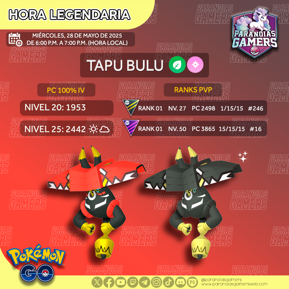 Infografía Hora Legendaria Tapu Bulu Paranoias Gamers